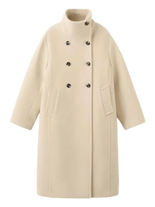 Mango Double Breasted Stand Collar Coat - Vanilla