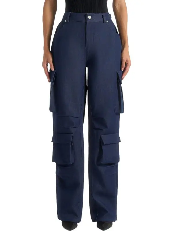 Manière De Voir High Waisted Cargo Trousers - Indigo