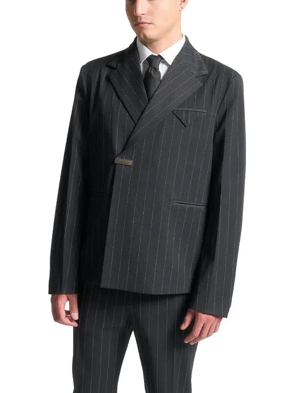 Manière De Voir Gaston Double Breasted Pinstripe Suit Jacket - Grey