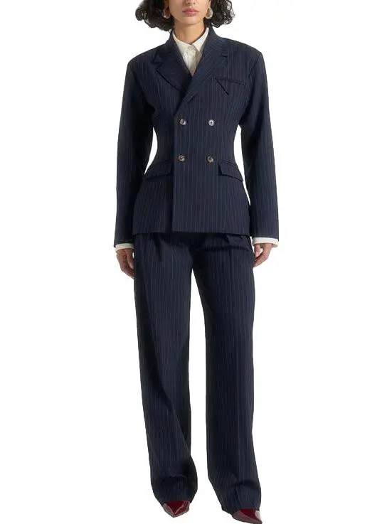 Manière De Voir Maia Pinstripe Double Breasted Blazer - Navy