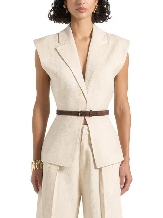 Manière De Voir Linen Waistcoat With Contrast Belt - Natural