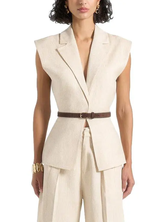Manière De Voir Linen Waistcoat With Contrast Belt - Natural