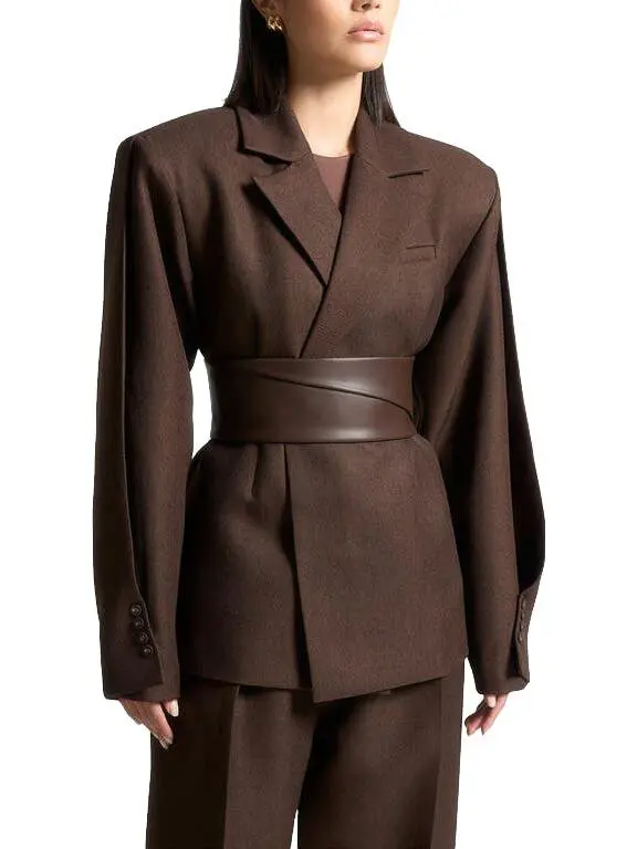 Manière De Voir Twist Sleeve Tailored Blazer With Belt - Brown