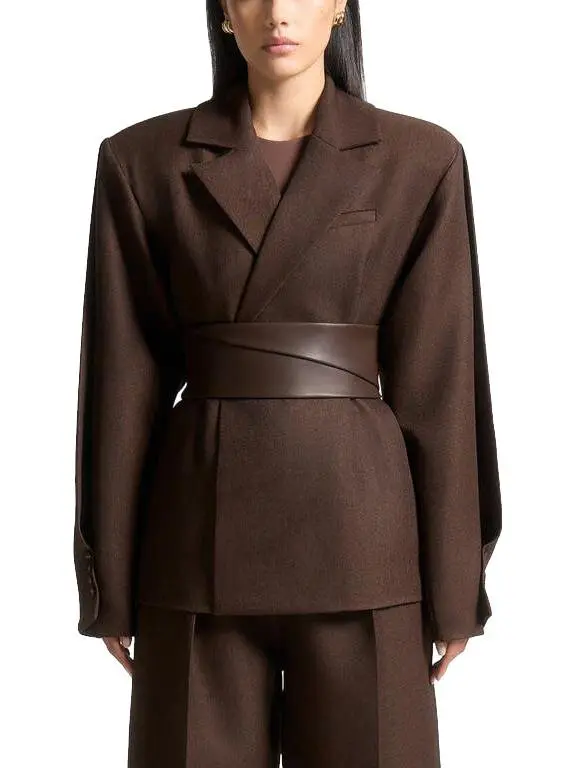 Manière De Voir Twist Sleeve Tailored Blazer With Belt - Brown