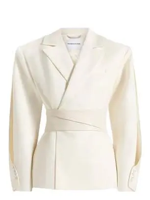 Manière De Voir Twist Sleeve Tailored Blazer With Belt - Cream