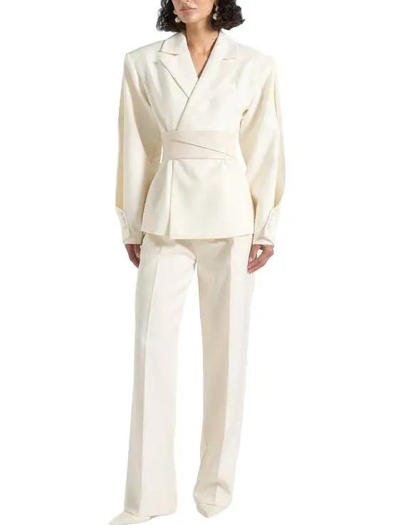 Manière De Voir Twist Sleeve Tailored Blazer With Belt - Cream