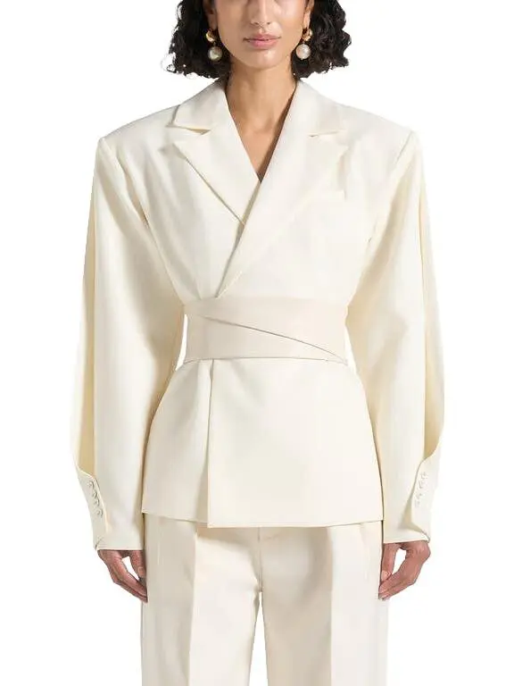 Manière De Voir Twist Sleeve Tailored Blazer With Belt - Cream