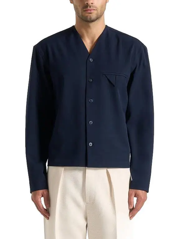 Manière De Voir Zac Boxy V-neck Long Sleeve Shirt - Navy