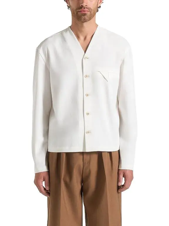 Manière De Voir Zac Boxy V-neck Long Sleeve Shirt - Off White