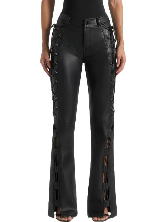 Manière De Voir Leather Lace-up Flared Trousers - Black