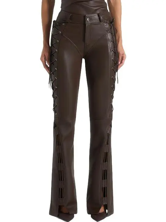 Manière De Voir Leather Lace-up Flared Trousers - Brown