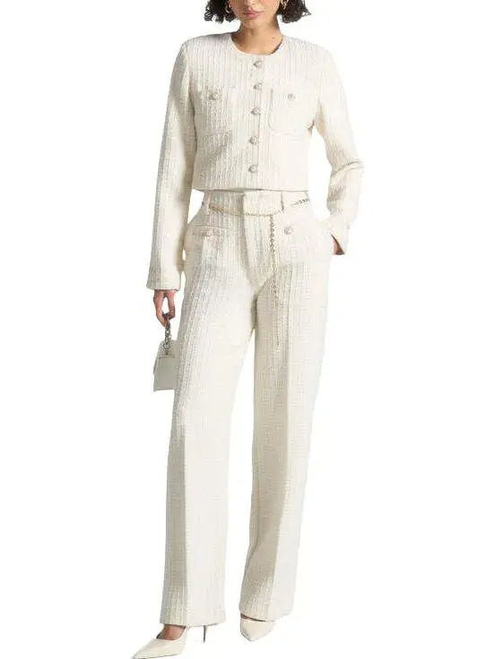 Manière De Voir Celine Cropped Tweed Jacket With Pearl Detail - Cream