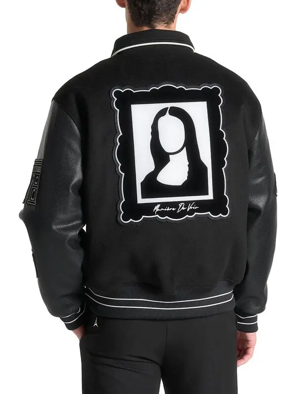 Manière De Voir Mona Lisa Wool Blend Varsity Jacket - Black