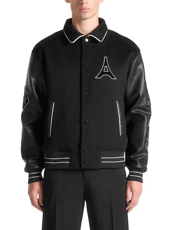 Manière De Voir Mona Lisa Wool Blend Varsity Jacket - Black