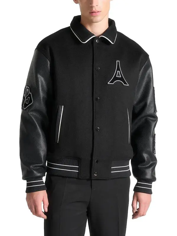 Manière De Voir Mona Lisa Wool Blend Varsity Jacket - Black