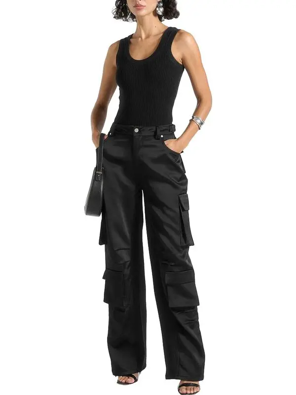 Manière De Voir Satin High Waisted Cargo Trousers - Black