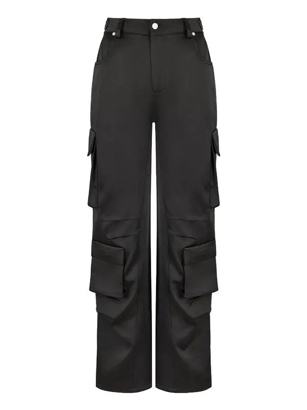 Manière De Voir Satin High Waisted Cargo Trousers - Black