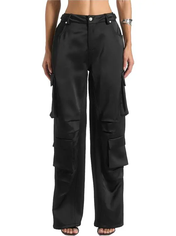 Manière De Voir Satin High Waisted Cargo Trousers - Black