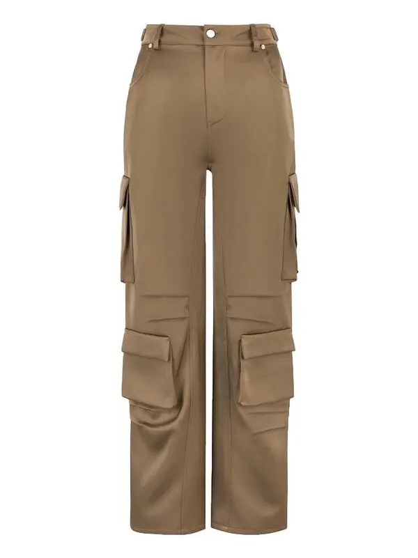 Manière De Voir Satin High Waisted Cargo Trousers - Dark Olive