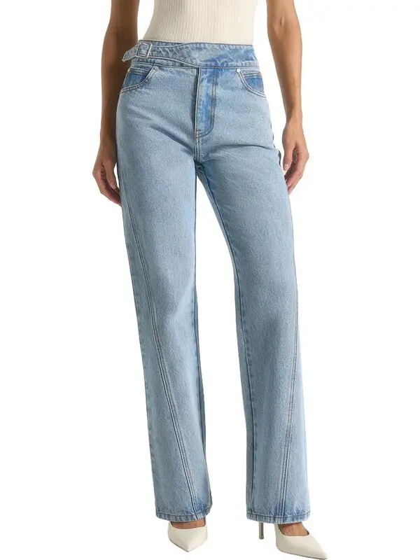 Manière De Voir Twist Leg Boyfriend Jeans With Waist Adjusters - Mid Blue