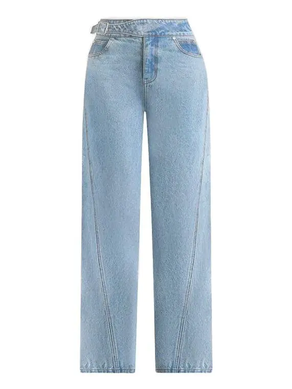 Manière De Voir Twist Leg Boyfriend Jeans With Waist Adjusters - Mid Blue