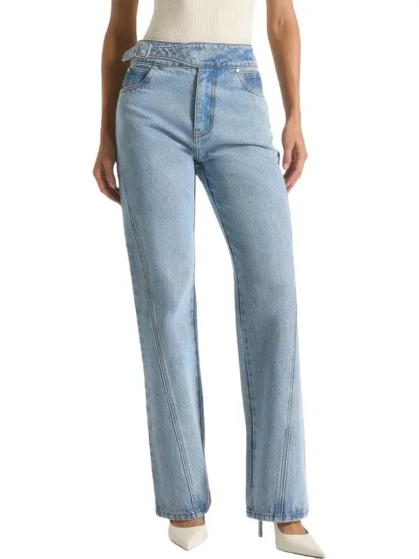 Manière De Voir Twist Leg Boyfriend Jeans With Waist Adjusters - Mid Blue