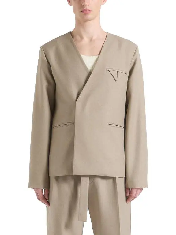 Manière De Voir Colin Collarless Double Breasted Minimal Blazer - Beige