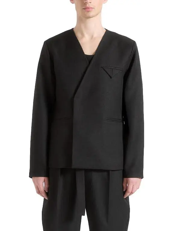 Manière De Voir Colin Collarless Double Breasted Minimal Blazer - Black
