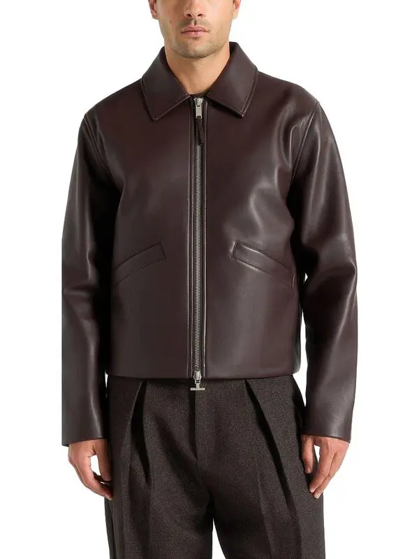 Manière De Voir Yves Minimal Vegan Leather Jacket - Dark Brown