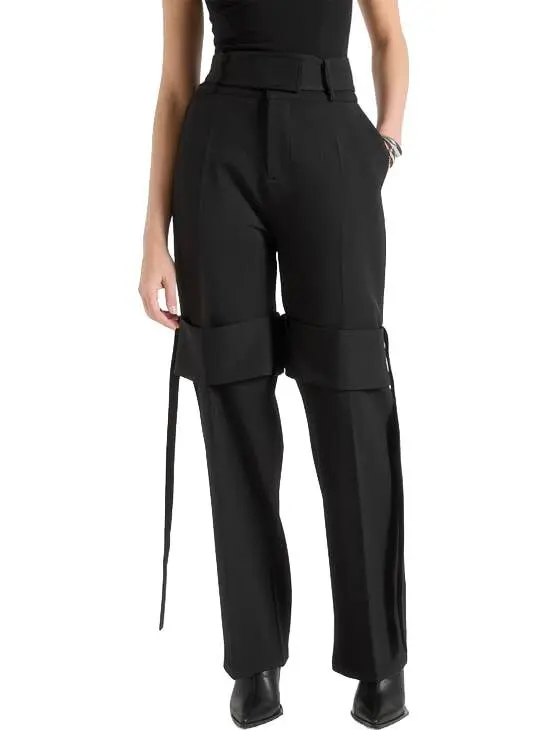 Manière De Voir Belted Strap Detail Trousers - Black