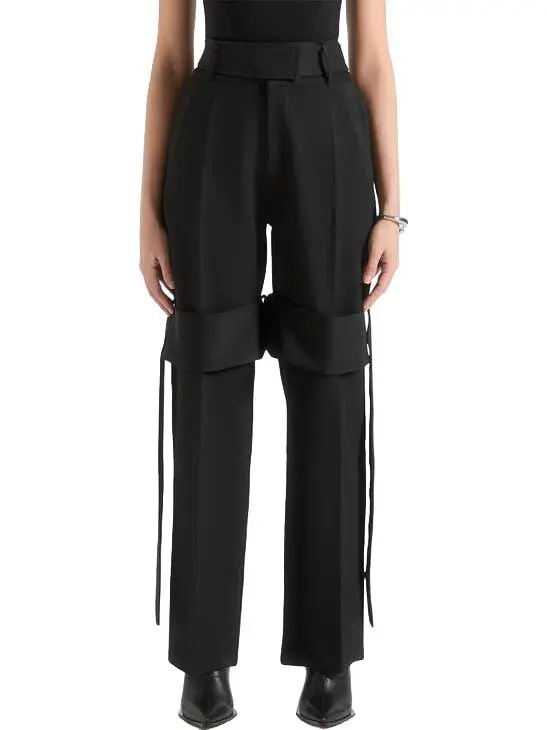 Manière De Voir Belted Strap Detail Trousers - Black