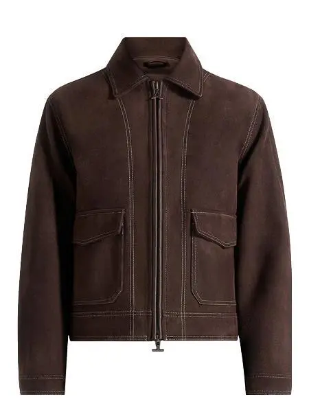 Manière De Voir Suede Jacket With Contrast Stitching - Brown