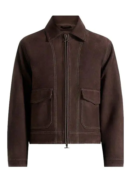 Manière De Voir Suede Jacket With Contrast Stitching - Brown