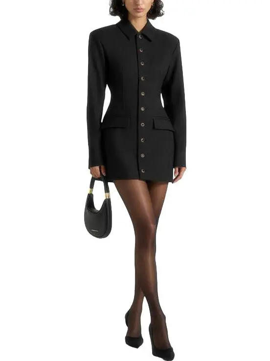 Manière De Voir Amelie Hourglass Button Up Blazer Dress - Black