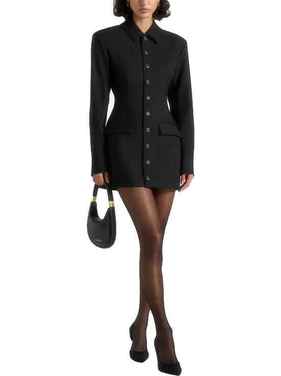 Manière De Voir Amelie Hourglass Button Up Blazer Dress - Black