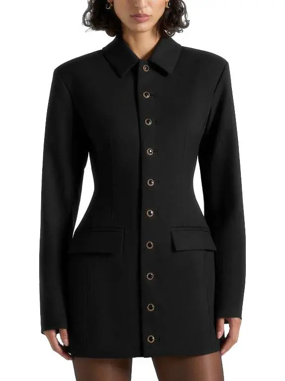 Manière De Voir Amelie Hourglass Button Up Blazer Dress - Black