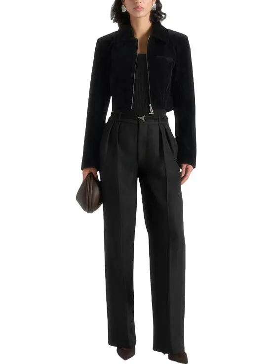 Manière De Voir Adina Velvet Cropped Jacket - Black