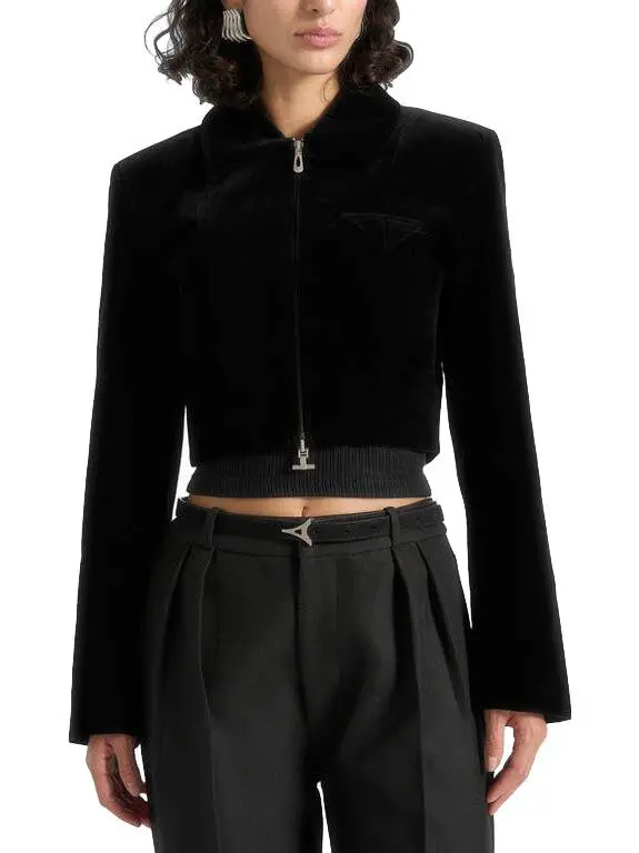 Manière De Voir Adina Velvet Cropped Jacket - Black
