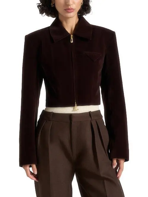 Manière De Voir Adina Velvet Cropped Jacket - Brown