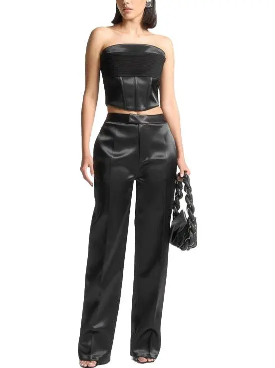 Manière De Voir Satin Tailored Trousers - Black