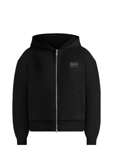Manière De Voir Neoprene Cropped Zip Hoodie - Black