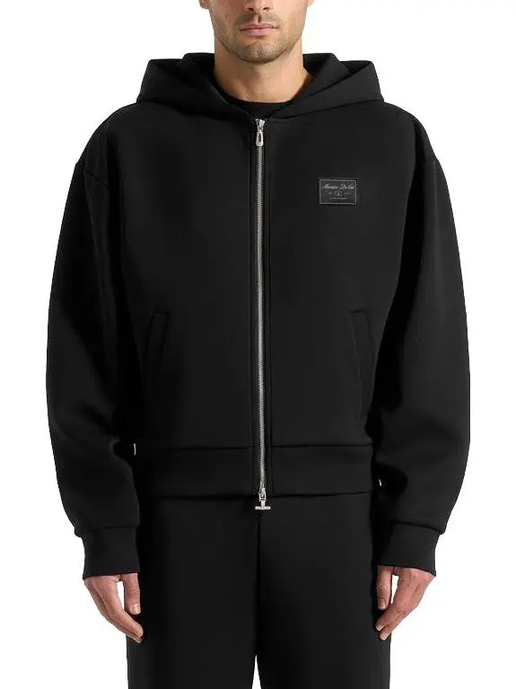 Manière De Voir Neoprene Cropped Zip Hoodie - Black