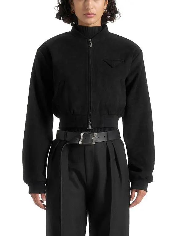 Manière De Voir Wide Shoulder Vegan Suede Bomber Jacket - Black