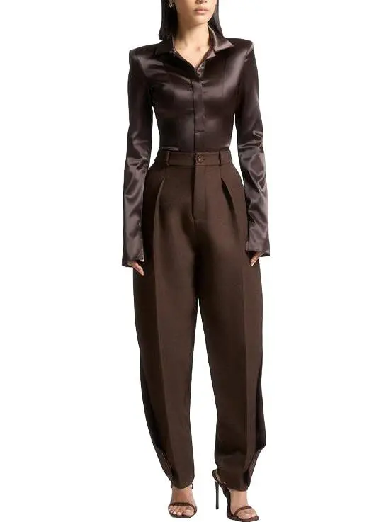 Manière De Voir Louise Satin Shirt Bodysuit - Brown
