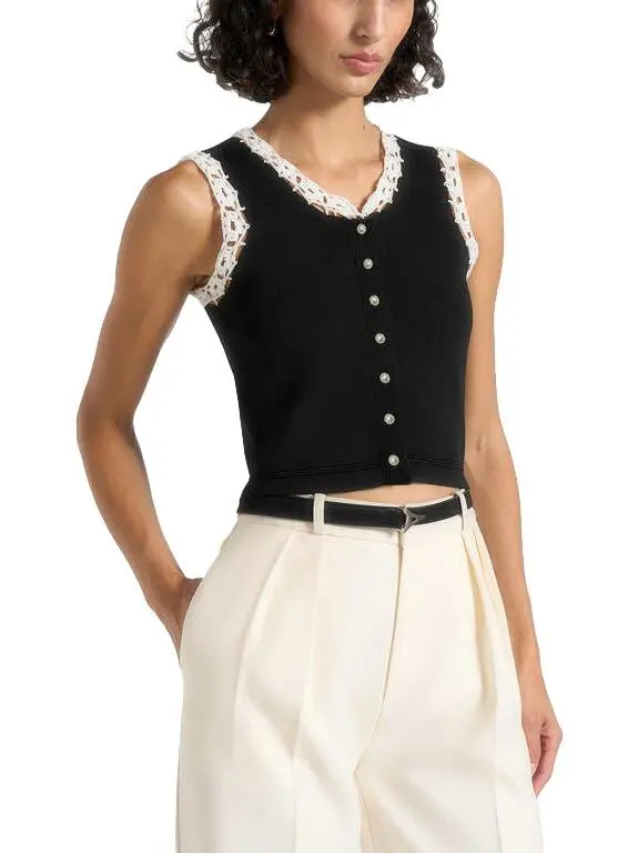 Manière De Voir Evelyn Crochet Frill Crop Top - Black