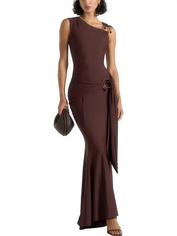 Manière De Voir Rania Asymmetric Draped Midaxi Dress - Brown