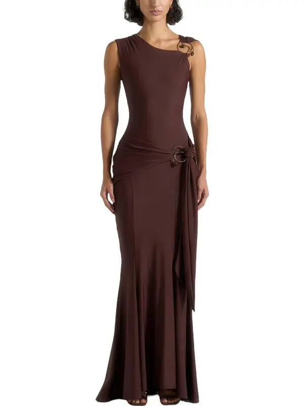 Manière De Voir Rania Asymmetric Draped Midaxi Dress - Brown