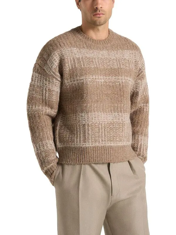 Manière De Voir Ayden Check Wool Knit Jumper - Taupe/beige