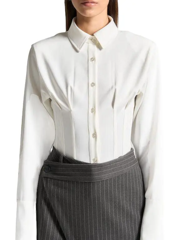 Manière De Voir Agnes Corset Shirt Bodysuit - Off White
