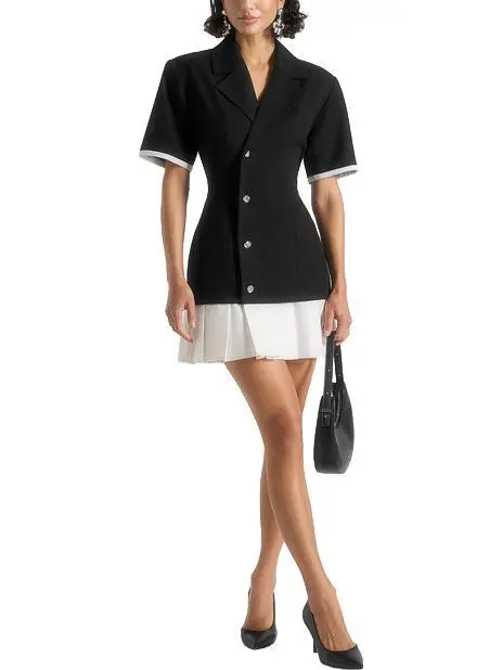 Manière De Voir Tailored Cinch Waist Pleated Blazer Dress - Black